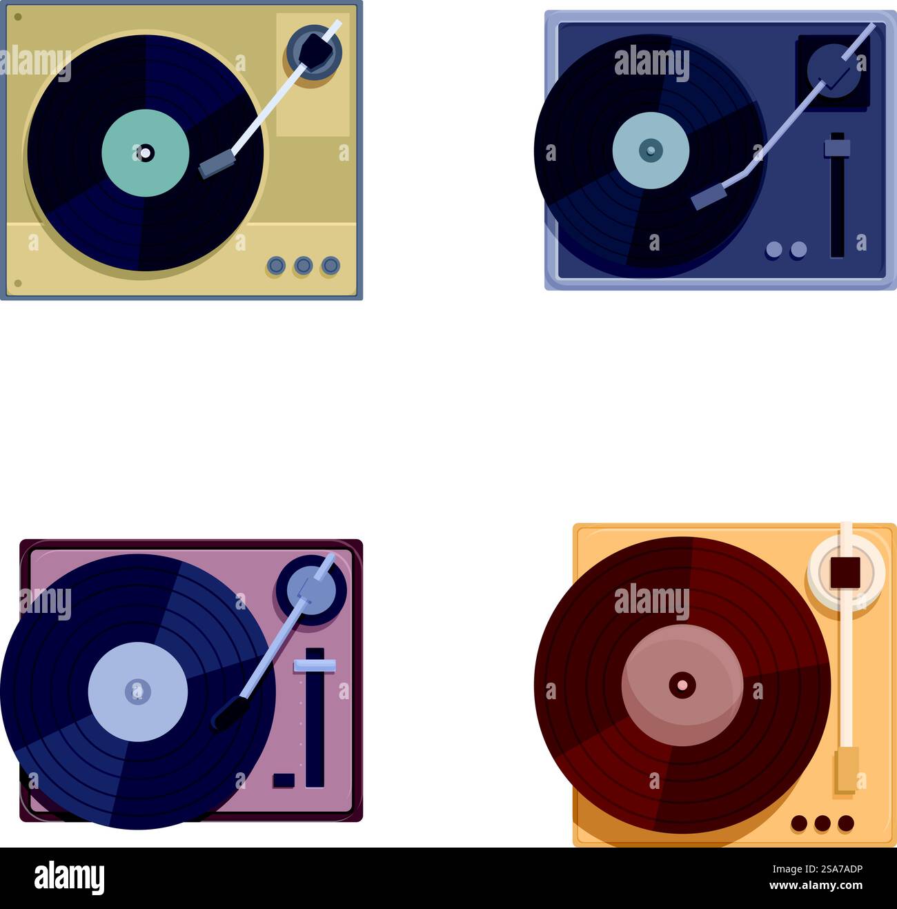 Detailed vintage turntable set illustration in colorful retro style ...
