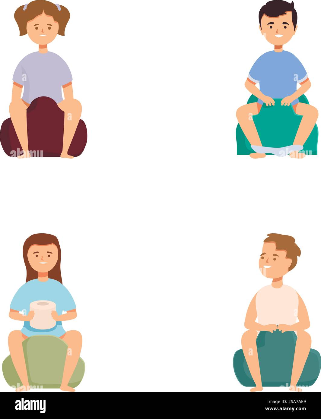 Collection of four diverse cartoon characters seated comfortably on the ...