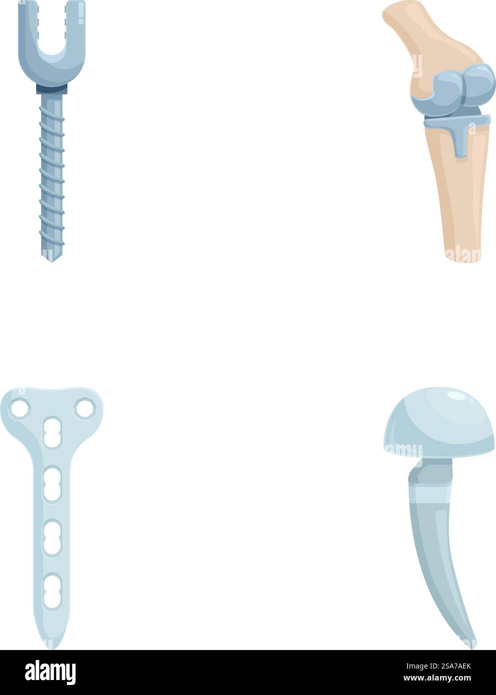 Set of vector icons illustrating various types of orthopedic implants ...