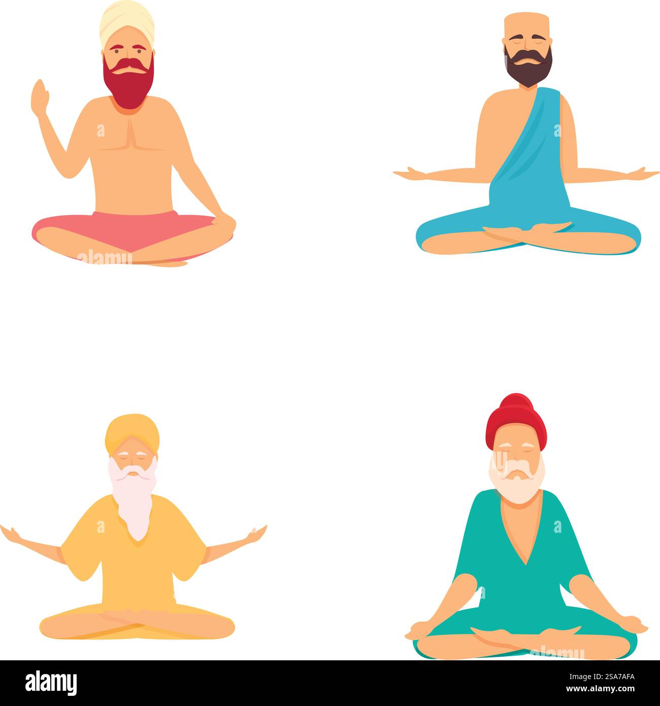 Yog icons set cartoon vector. Meditating man in yoga lotus pose ...