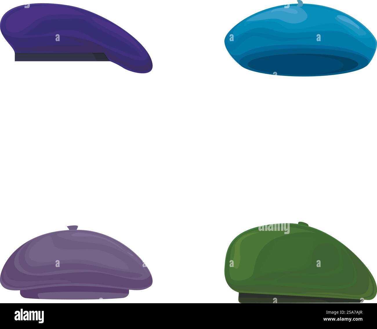 Vector illustration featuring four different colored beret hats ...