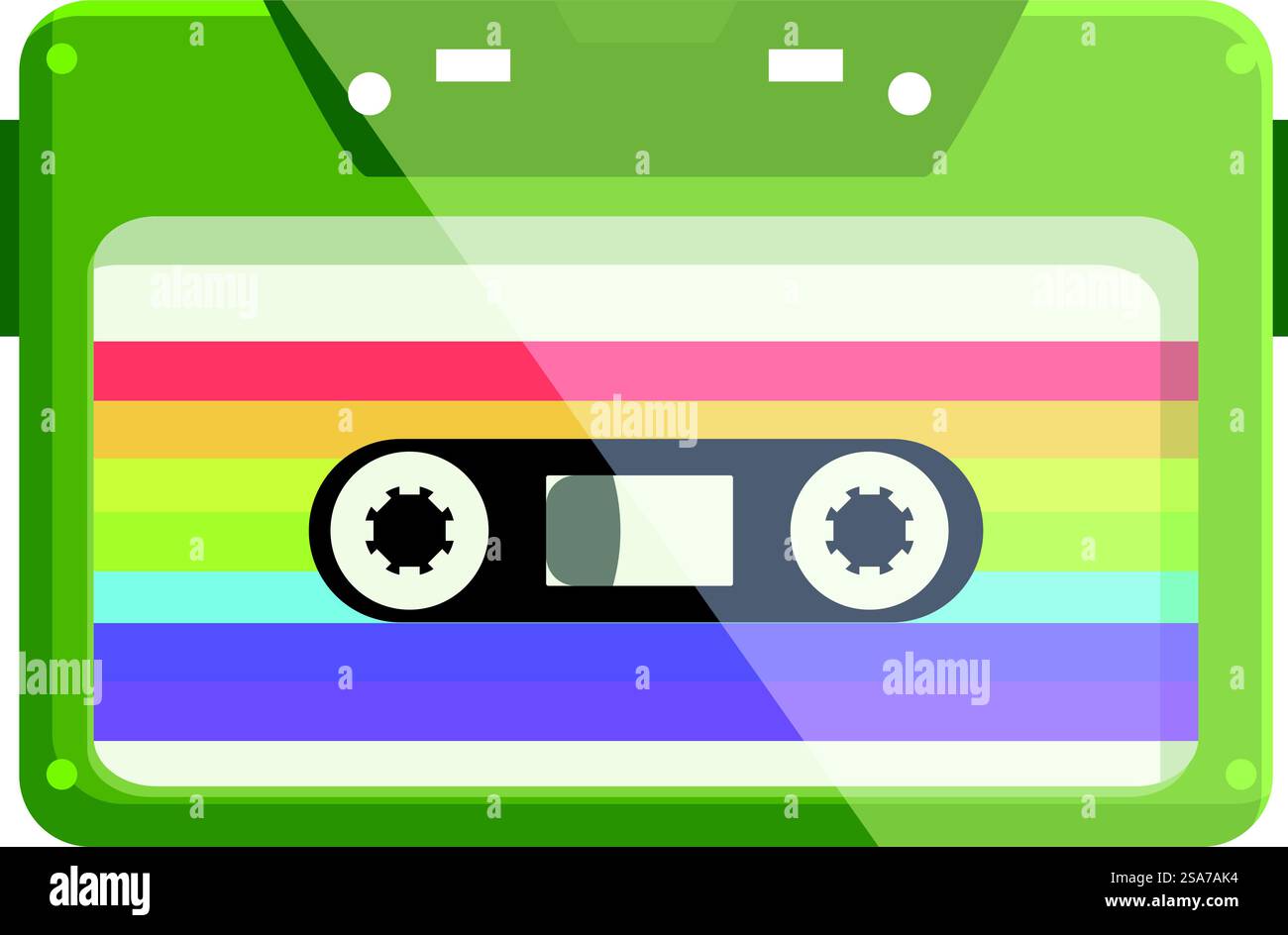 Green audio cassette tape with rainbow label playing music ...