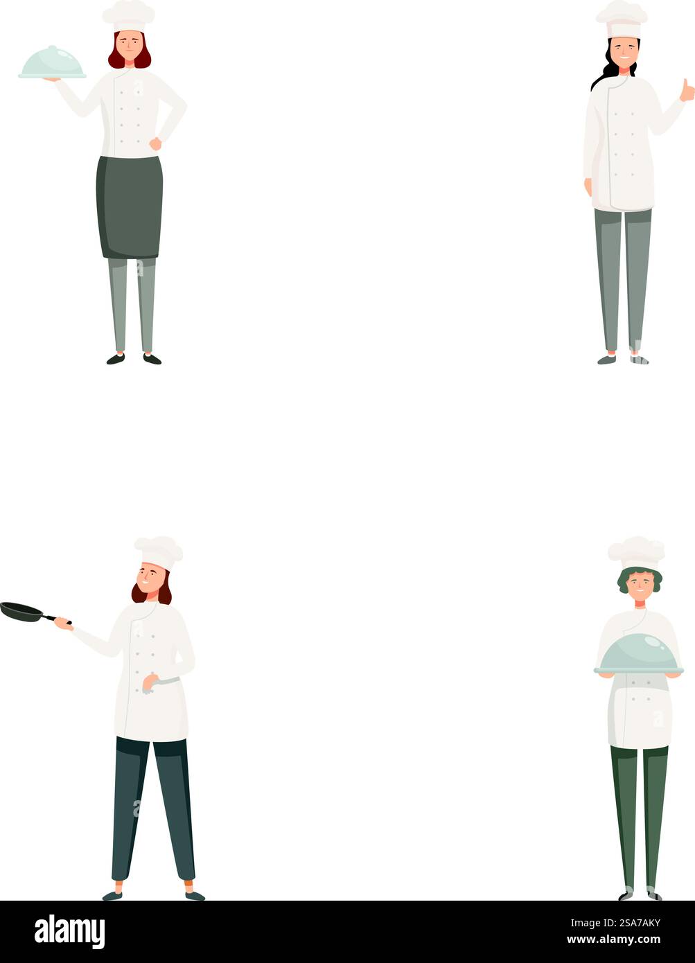 Collection of four vector illustrations featuring cartoon female chefs ...