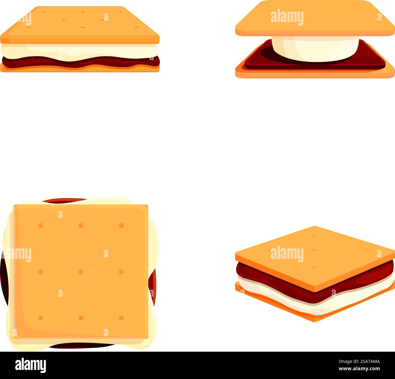 Assorted cartoon smore illustrations with marshmallow. Chocolate. And ...