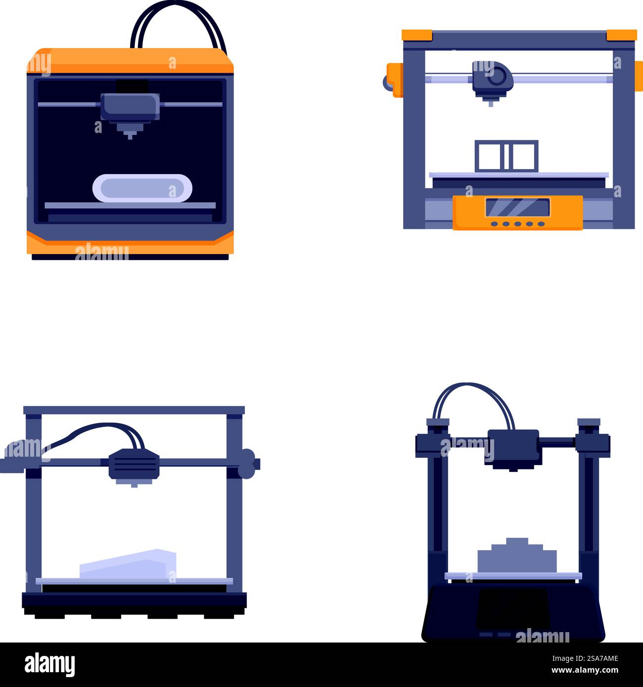Illustration featuring various models of 3d printers, ideal for tech ...