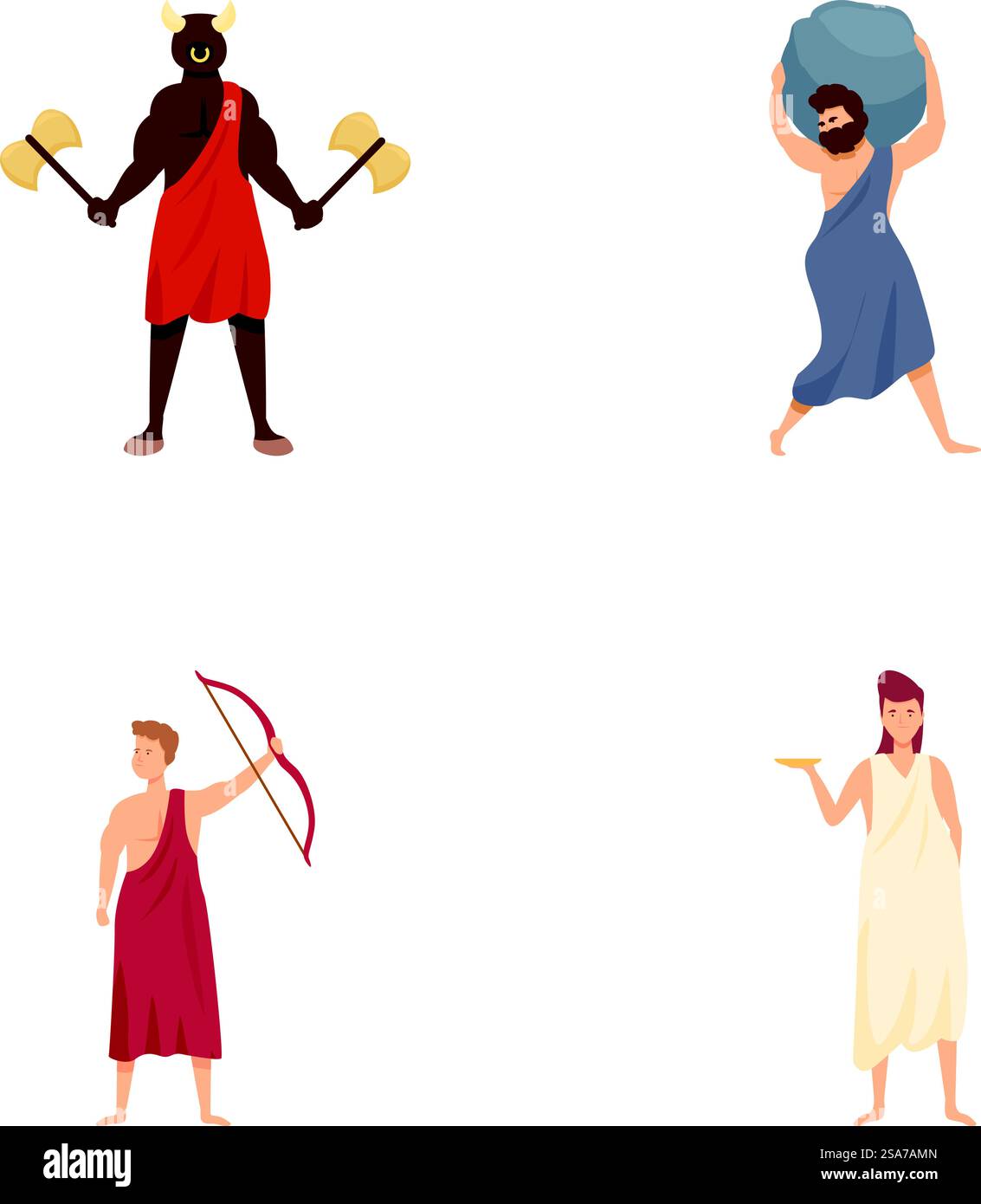 Illustration set featuring figures from greek mythology, including a ...