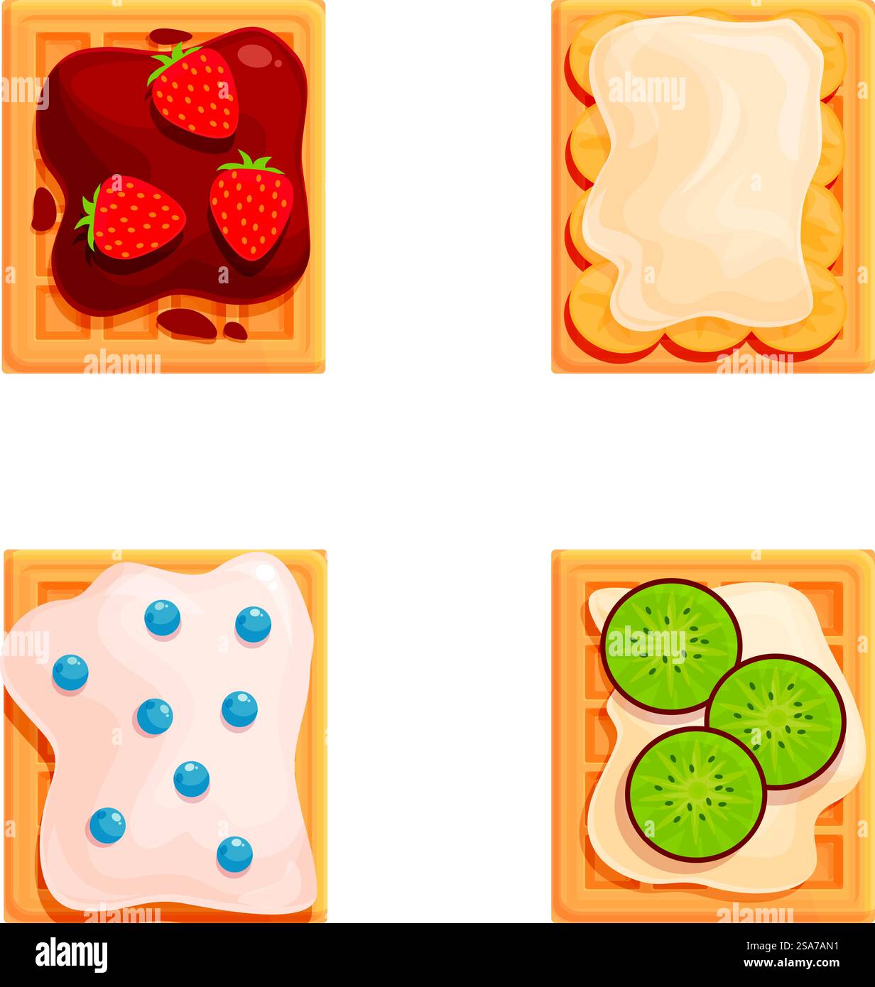 Vector illustrations of toasts with chocolate, butter, cream cheese ...