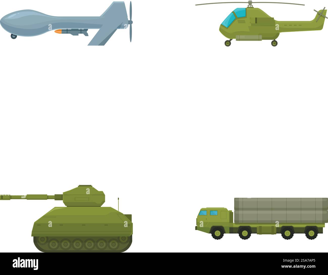 Modern military vehicle icons set featuring helicopters, tanks, trucks ...