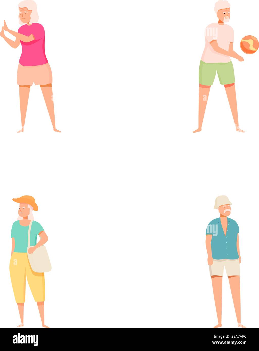 Collection of illustrations featuring active seniors engaged in summer ...