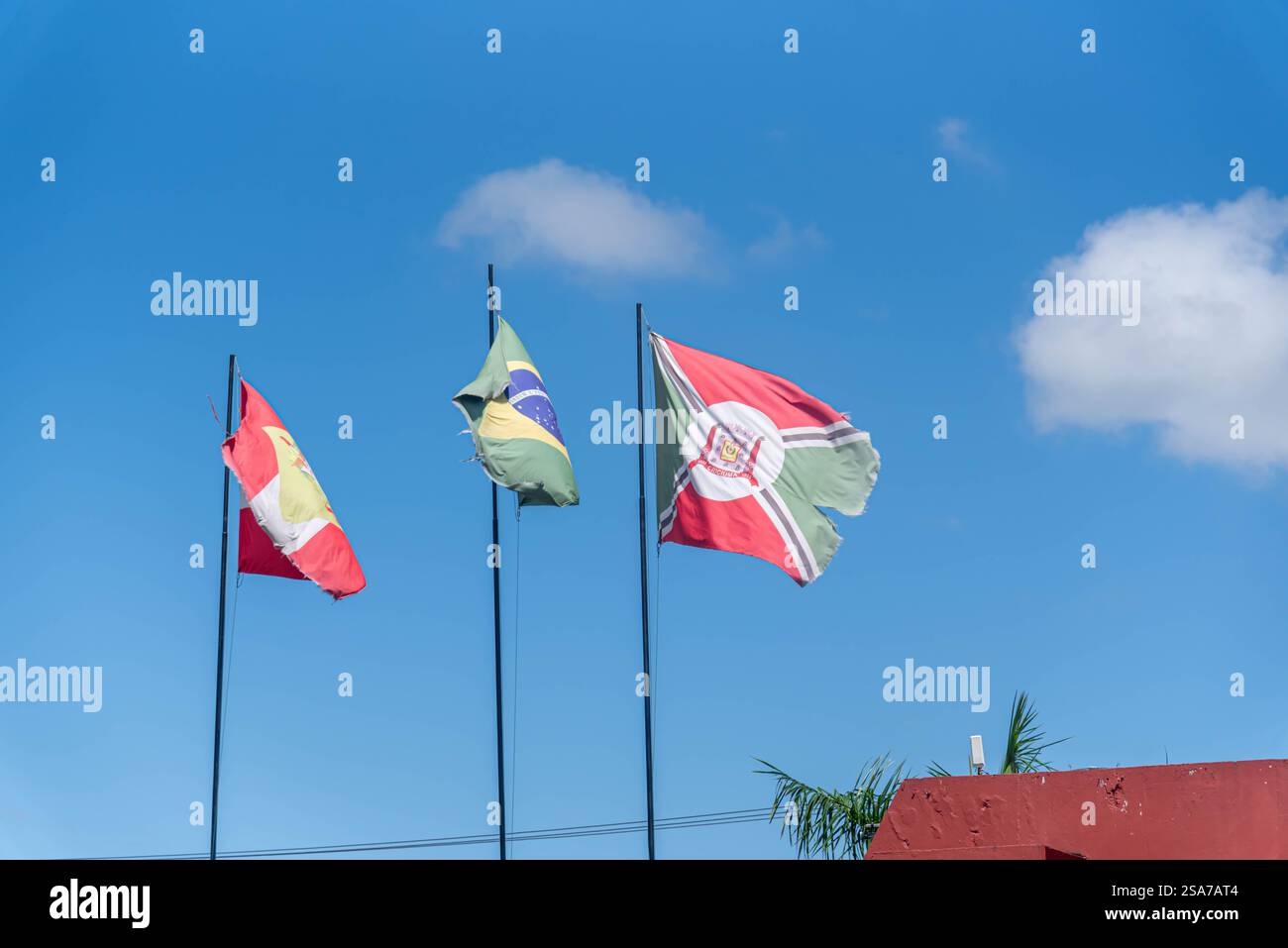 Flags of the City of Criciuma, the State of Santa Catarina and Brazil ...
