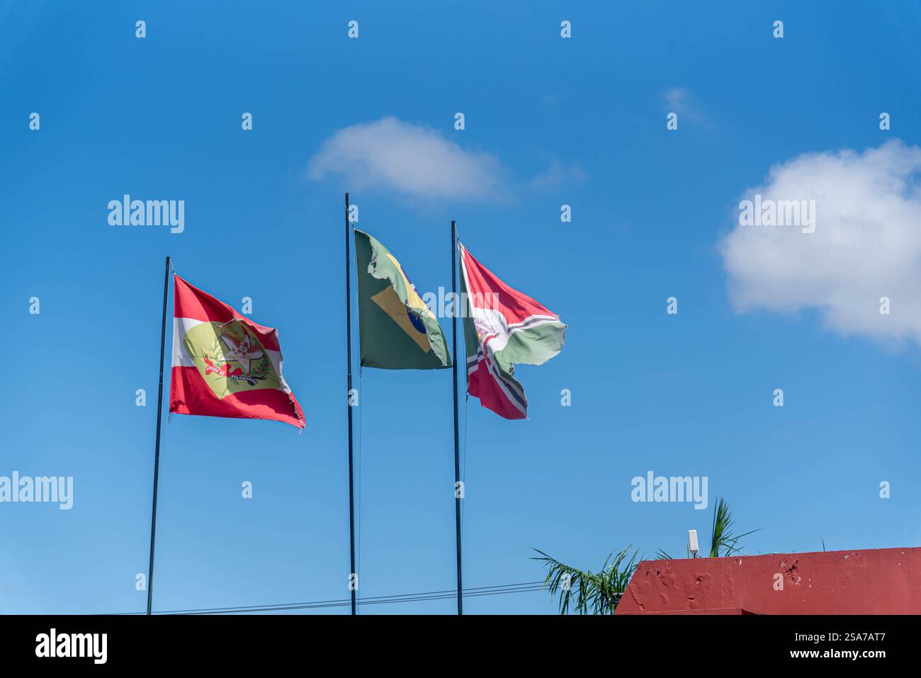 Flags of the City of Criciuma, the State of Santa Catarina and Brazil ...