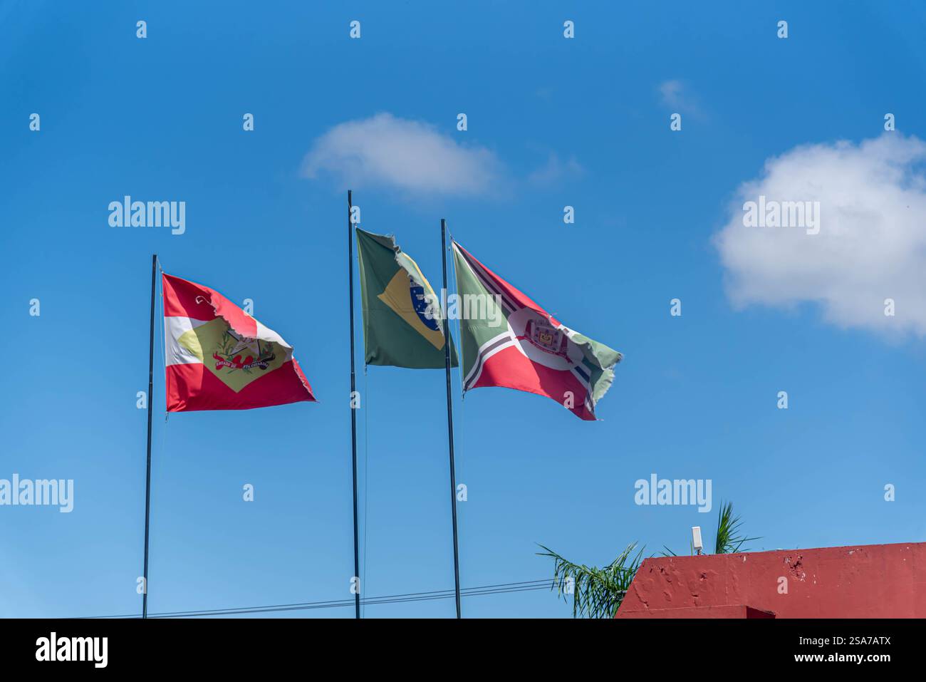 Flags of the City of Criciuma, the State of Santa Catarina and Brazil ...