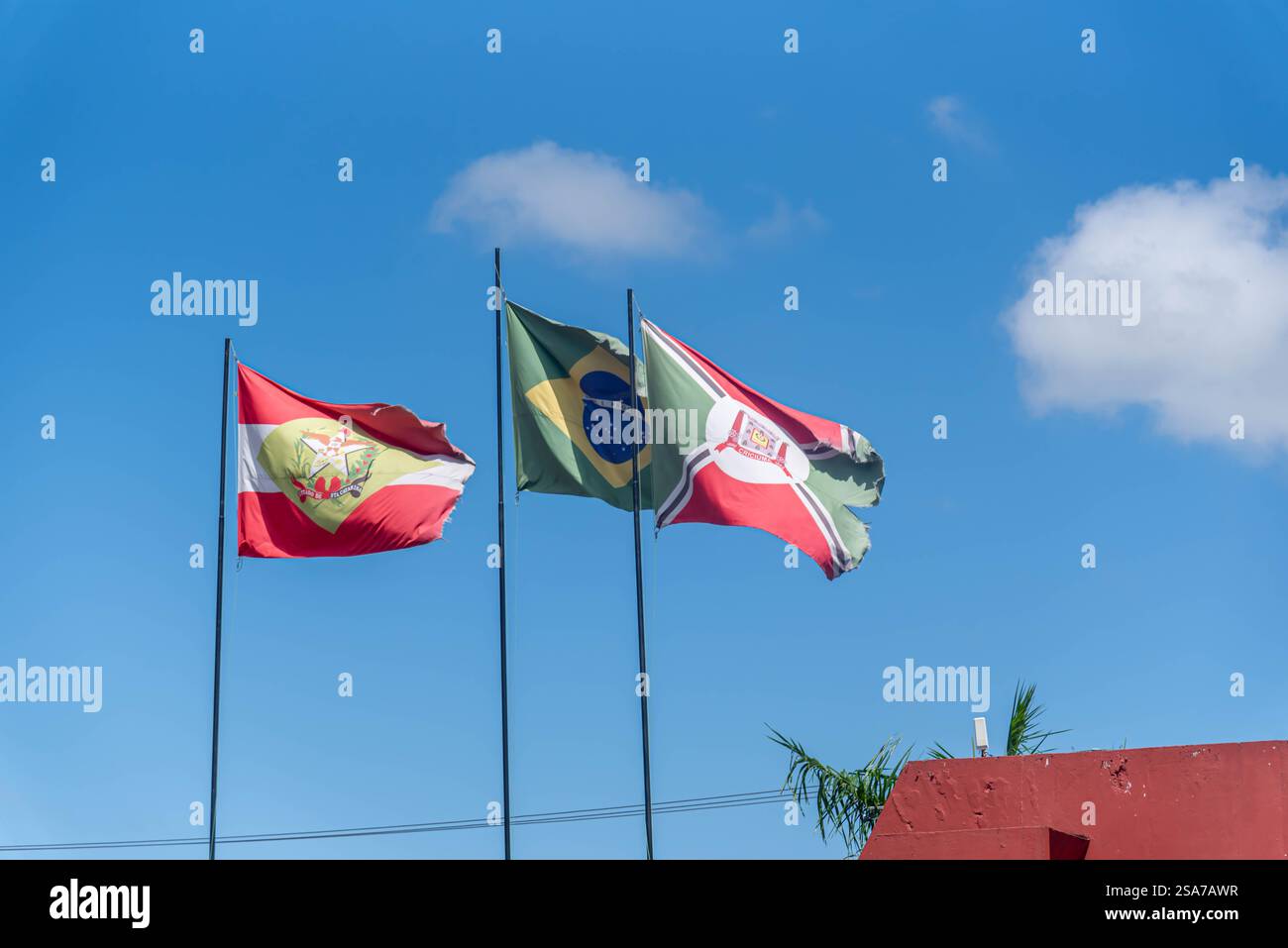 Flags of the City of Criciuma, the State of Santa Catarina and Brazil ...