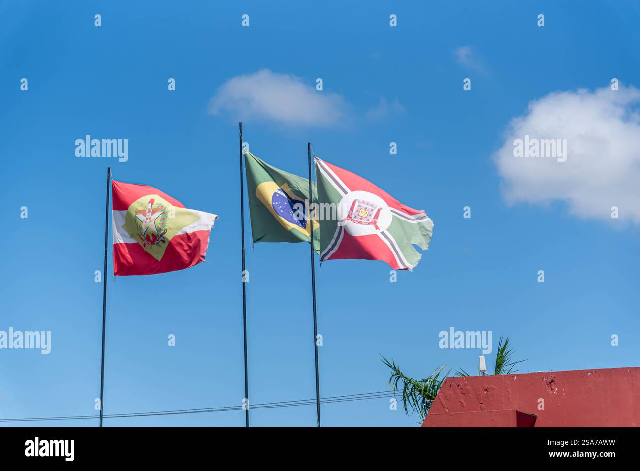 Flags of the City of Criciuma, the State of Santa Catarina and Brazil ...