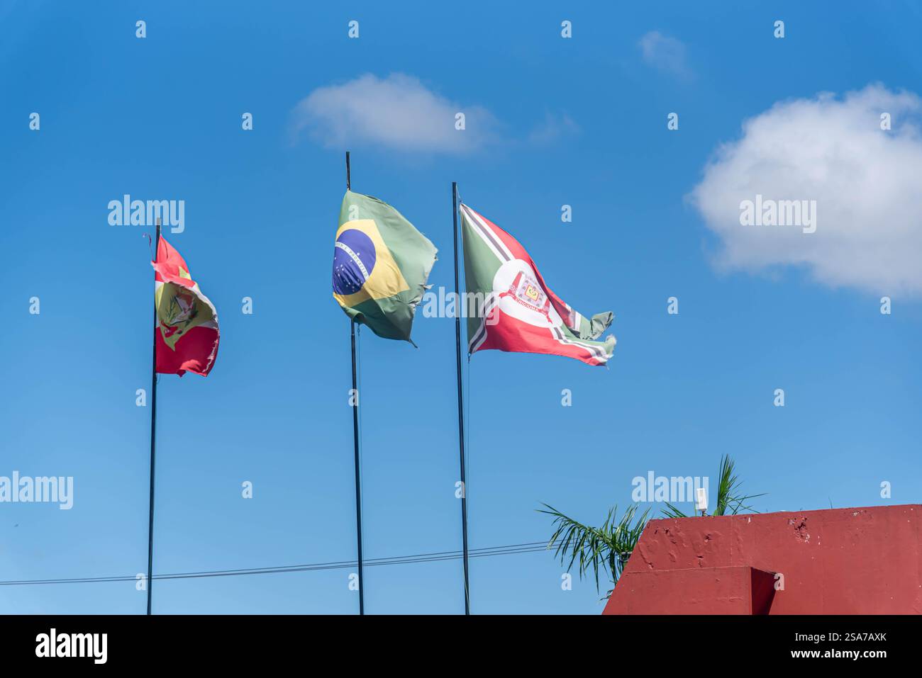 Flags of the City of Criciuma, the State of Santa Catarina and Brazil ...
