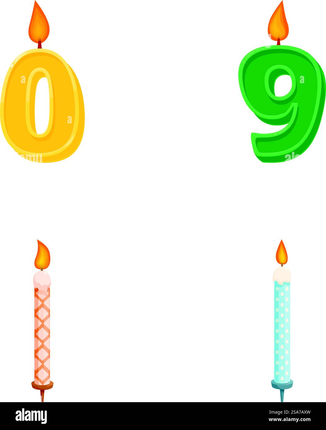 Set of birthday candle numbers 0 and 9 with two decorative candles ...