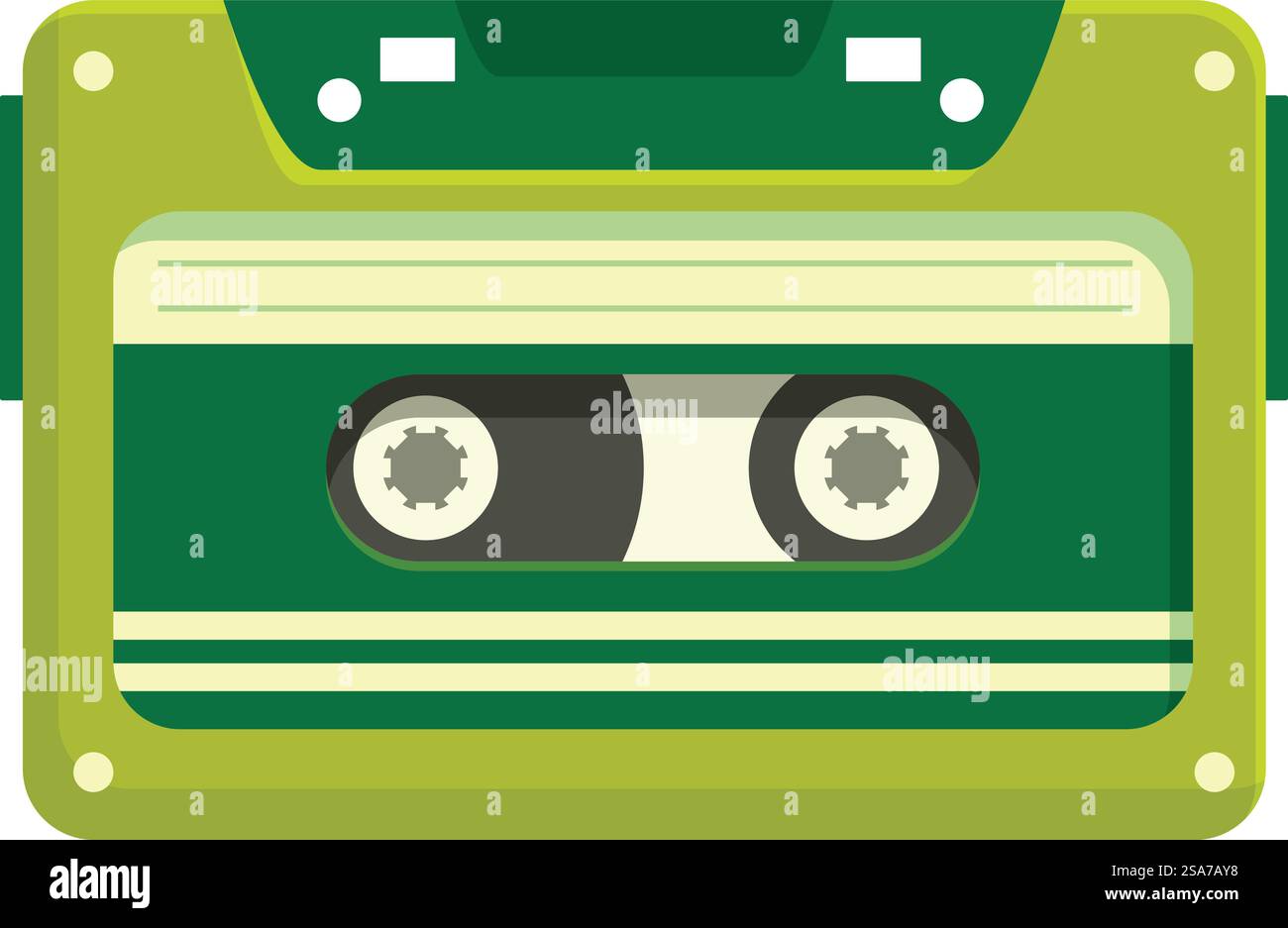 Green audio cassette tape is lying horizontally with the magnetic strip ...