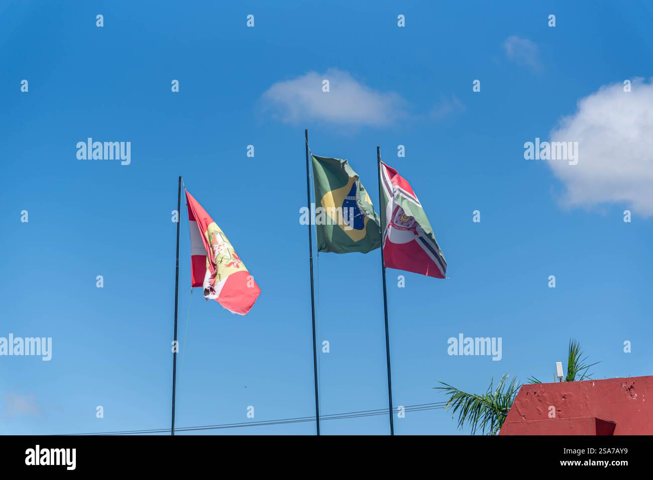 Flags of the City of Criciuma, the State of Santa Catarina and Brazil ...