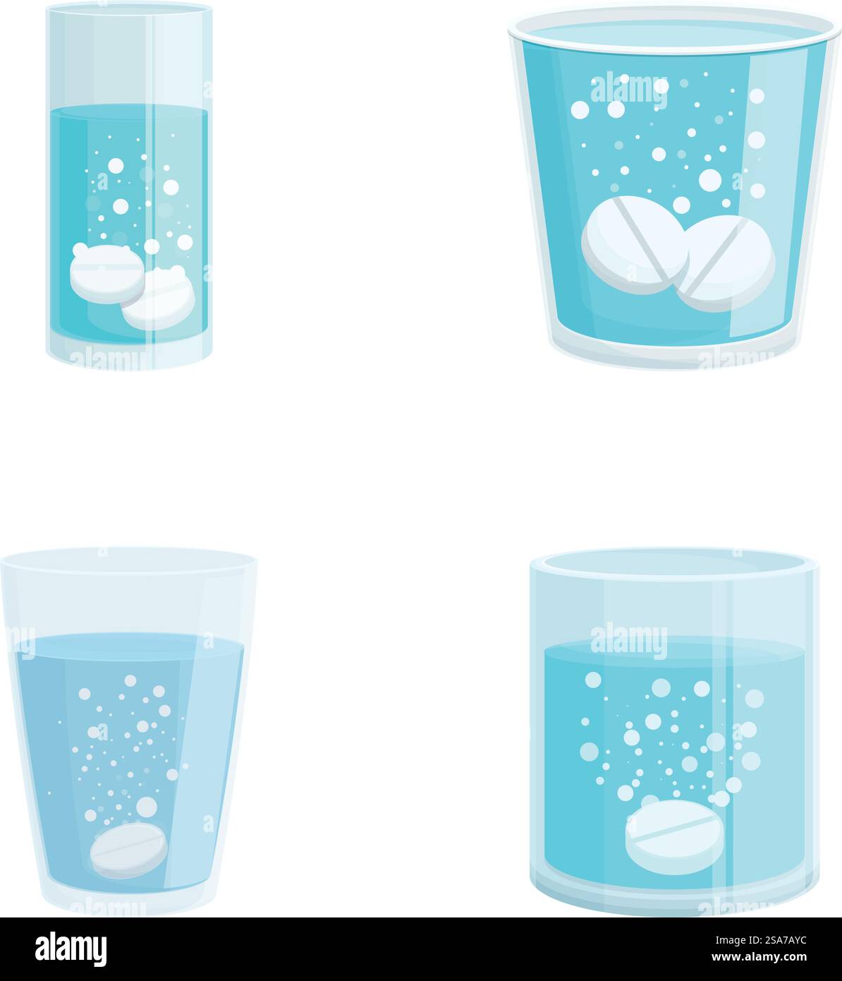 Vector graphic showing four stages of effervescent tablets dissolving ...