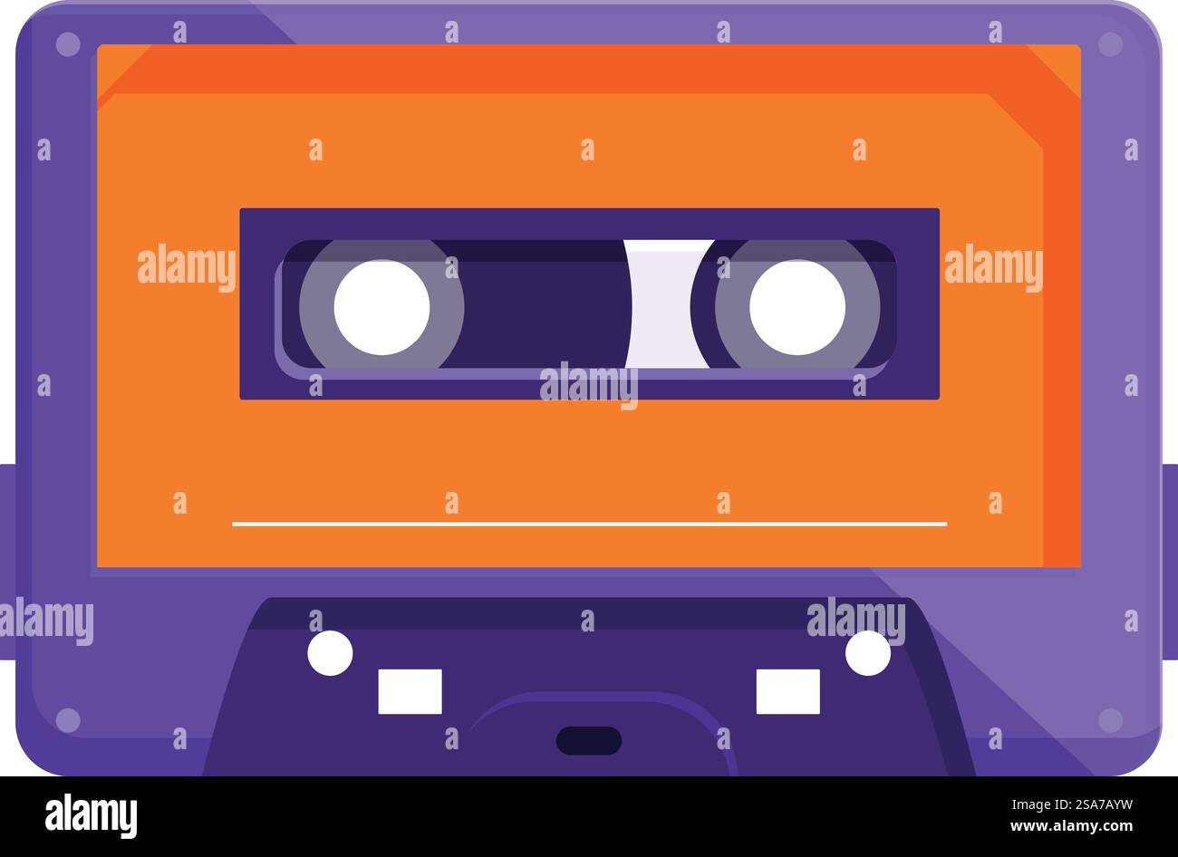 Purple and orange audio cassette tape is playing music. Purple and ...