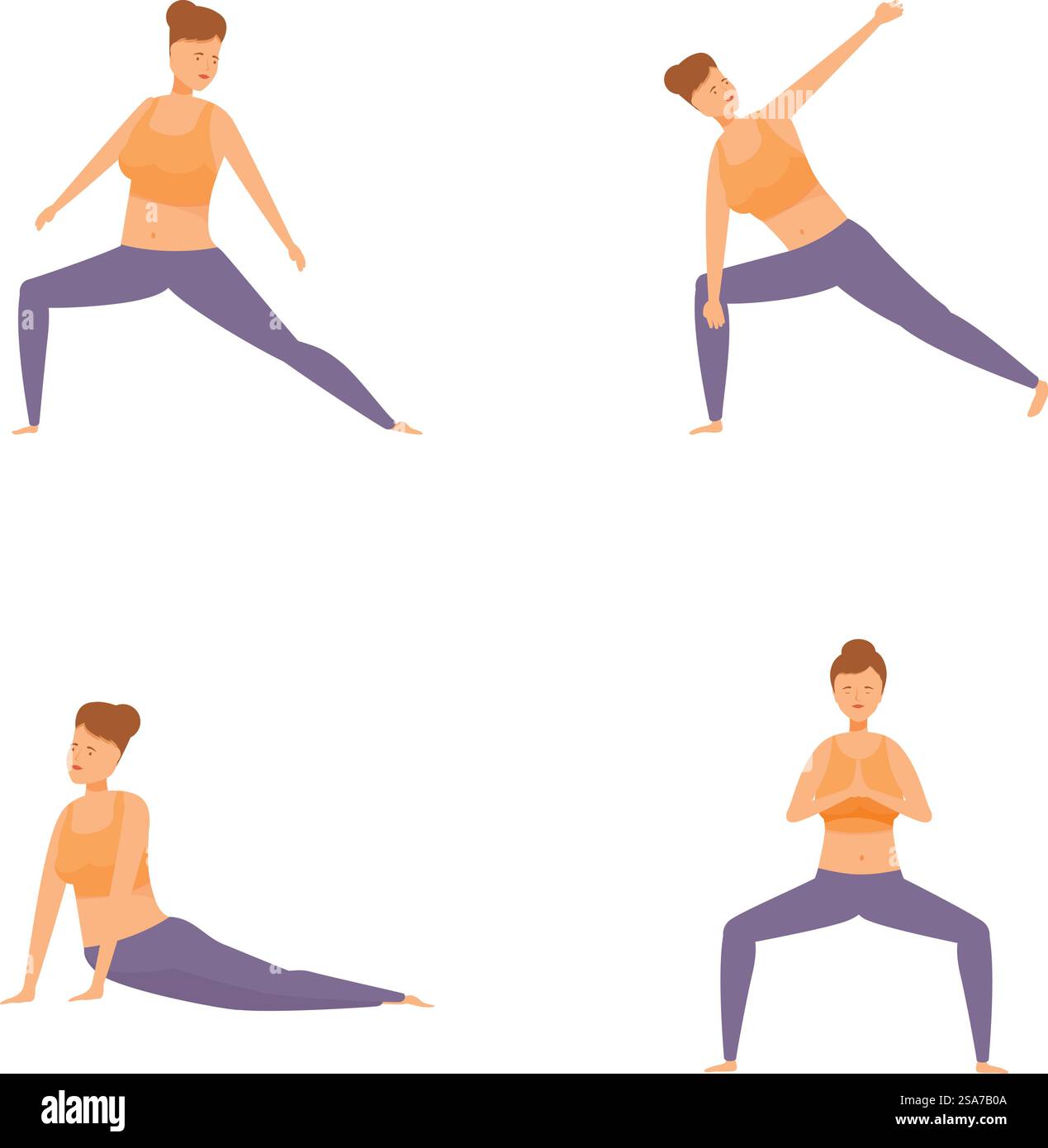 Collection of illustrations showing a woman in various yoga poses ...