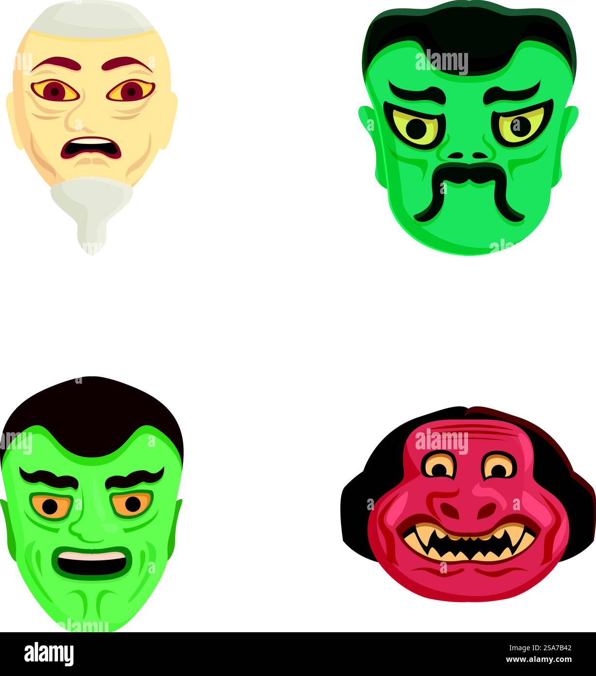 Collection of four colorful cartoon monster faces showing various ...