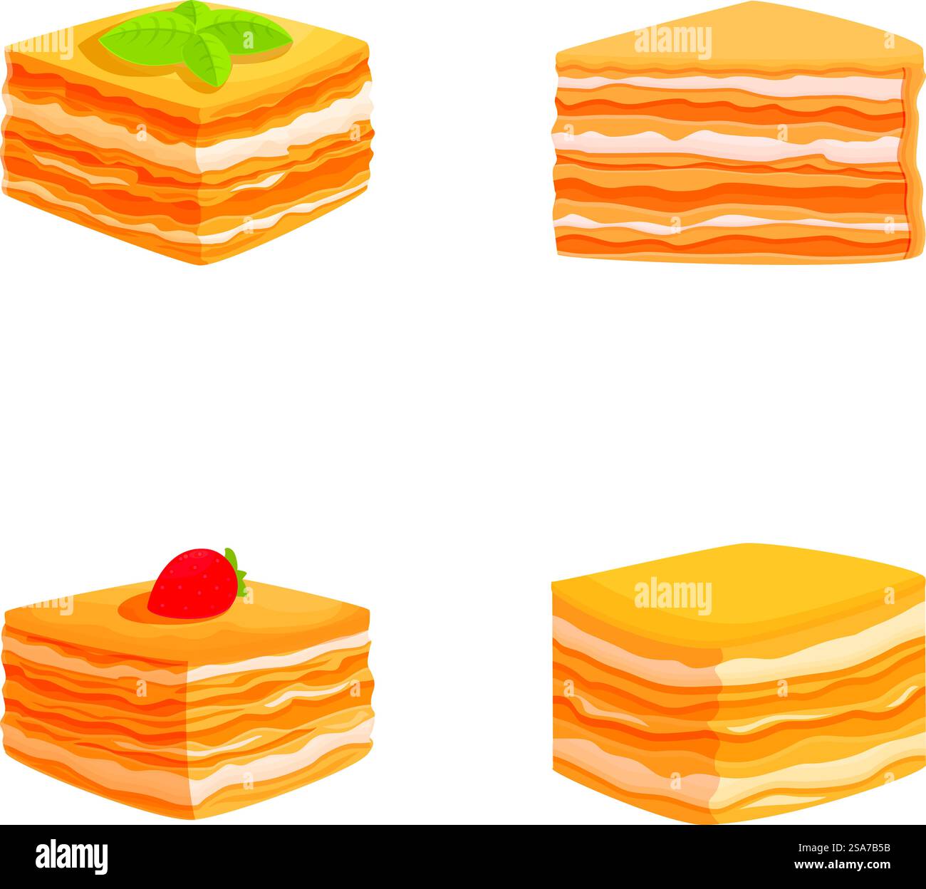 Vector illustration set of four different cartoon cake slices, perfect ...