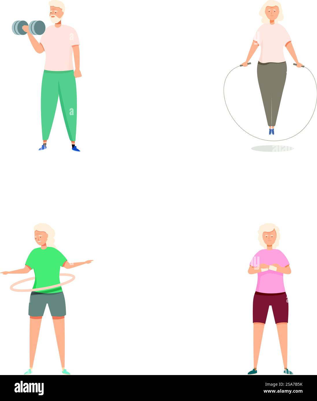 Set of four illustrations showing an elderly person performing ...