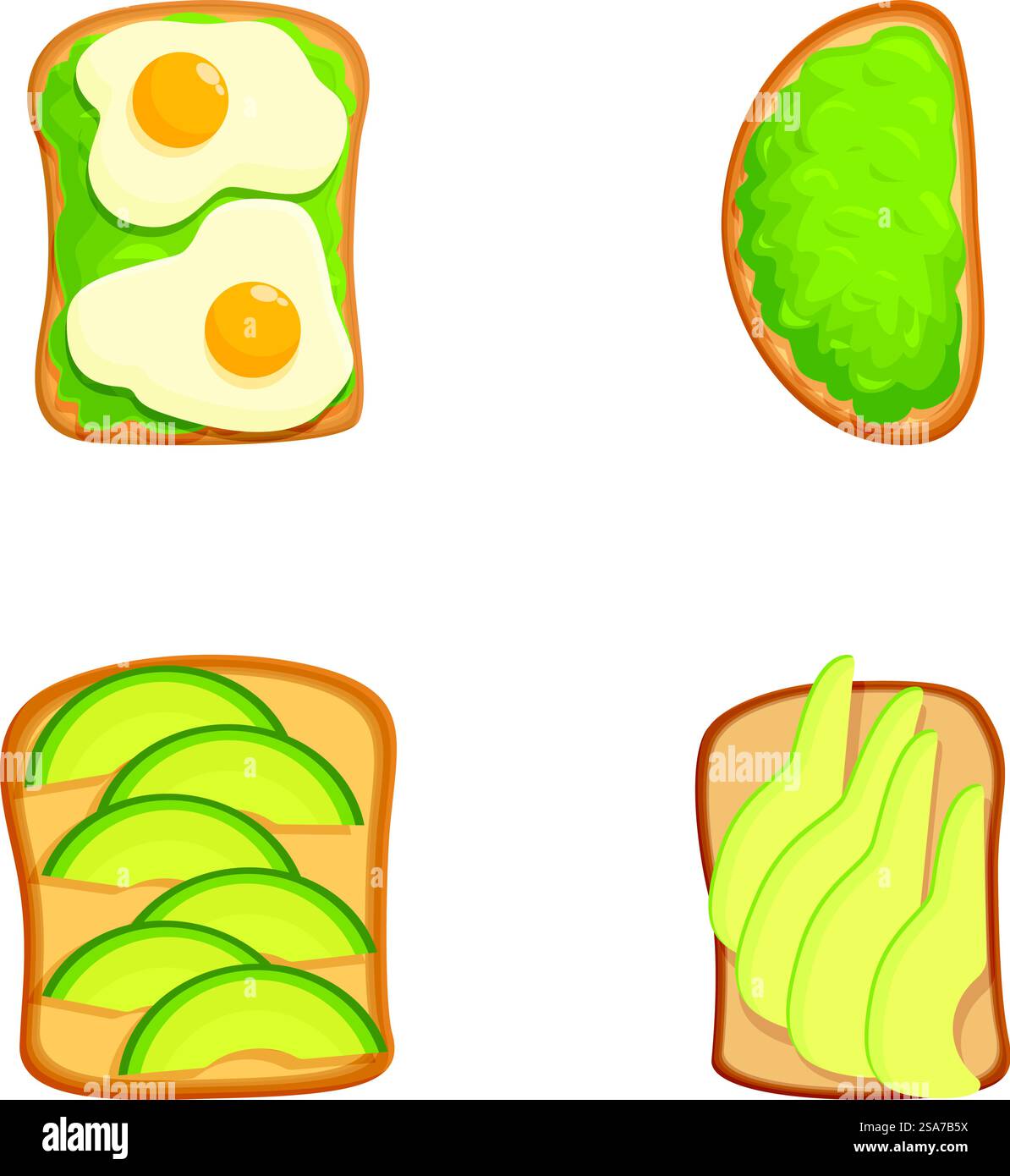 Vibrant collection of four avocado toast vector graphics hi-res stock ...