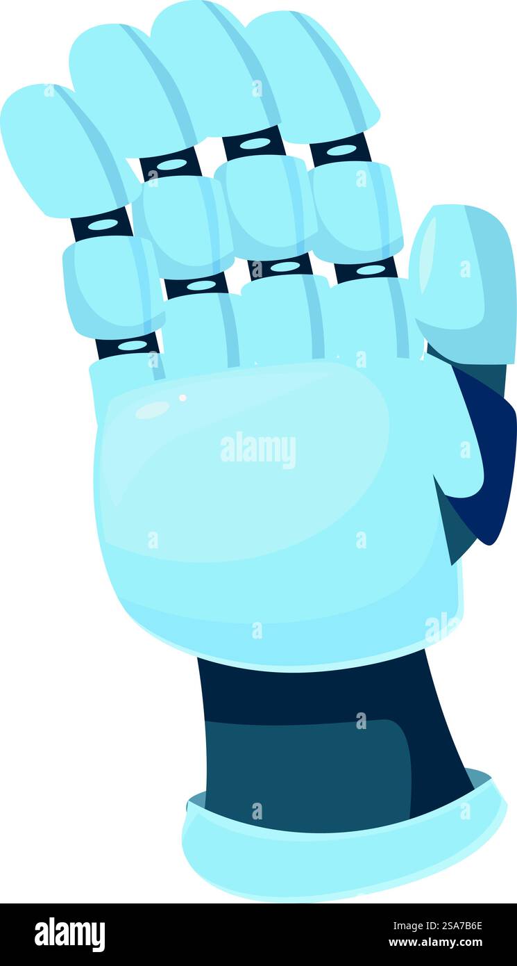 Cartoon illustration of a blue robot hand showing four fingers. Blue ...