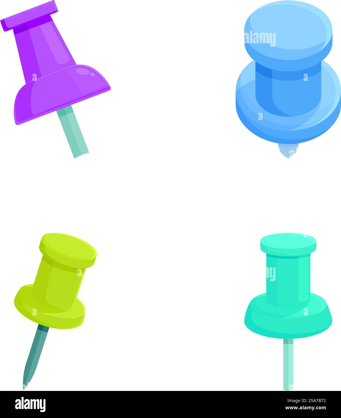 Vector illustration of a set of four colorful push pins in different ...