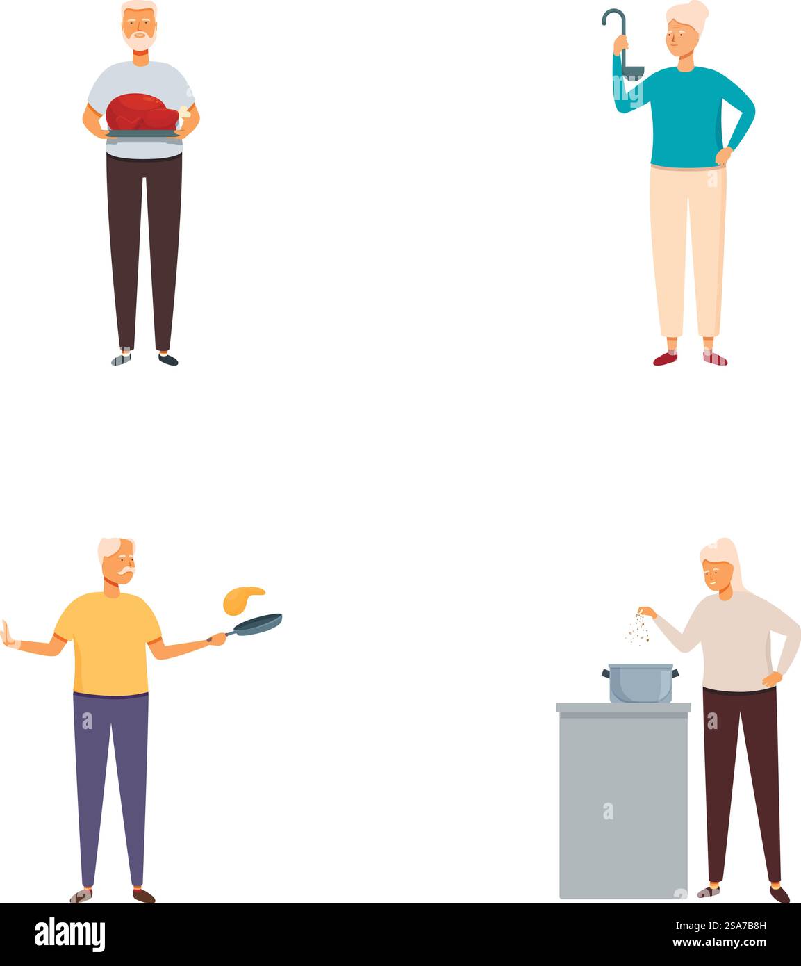 Collection of illustrations showcasing elderly men engaging in various ...