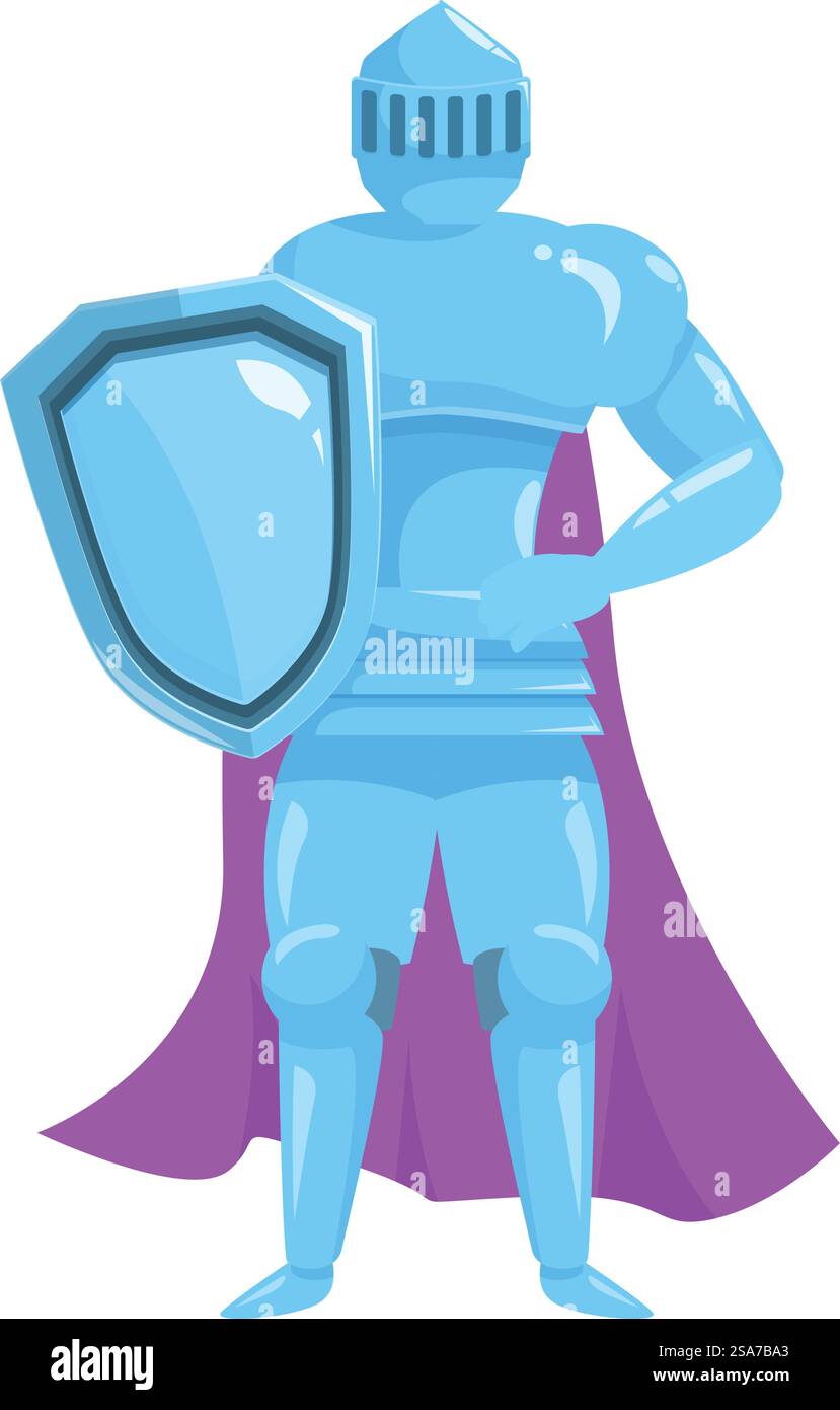 Proud medieval knight character wearing armor holding shield and ...
