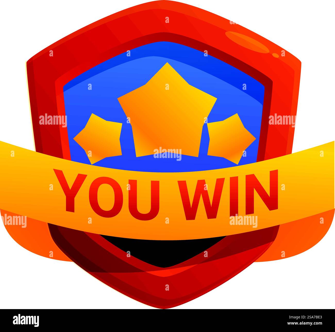 Cartoon colorful shield with golden stars and ribbon is announcing ...