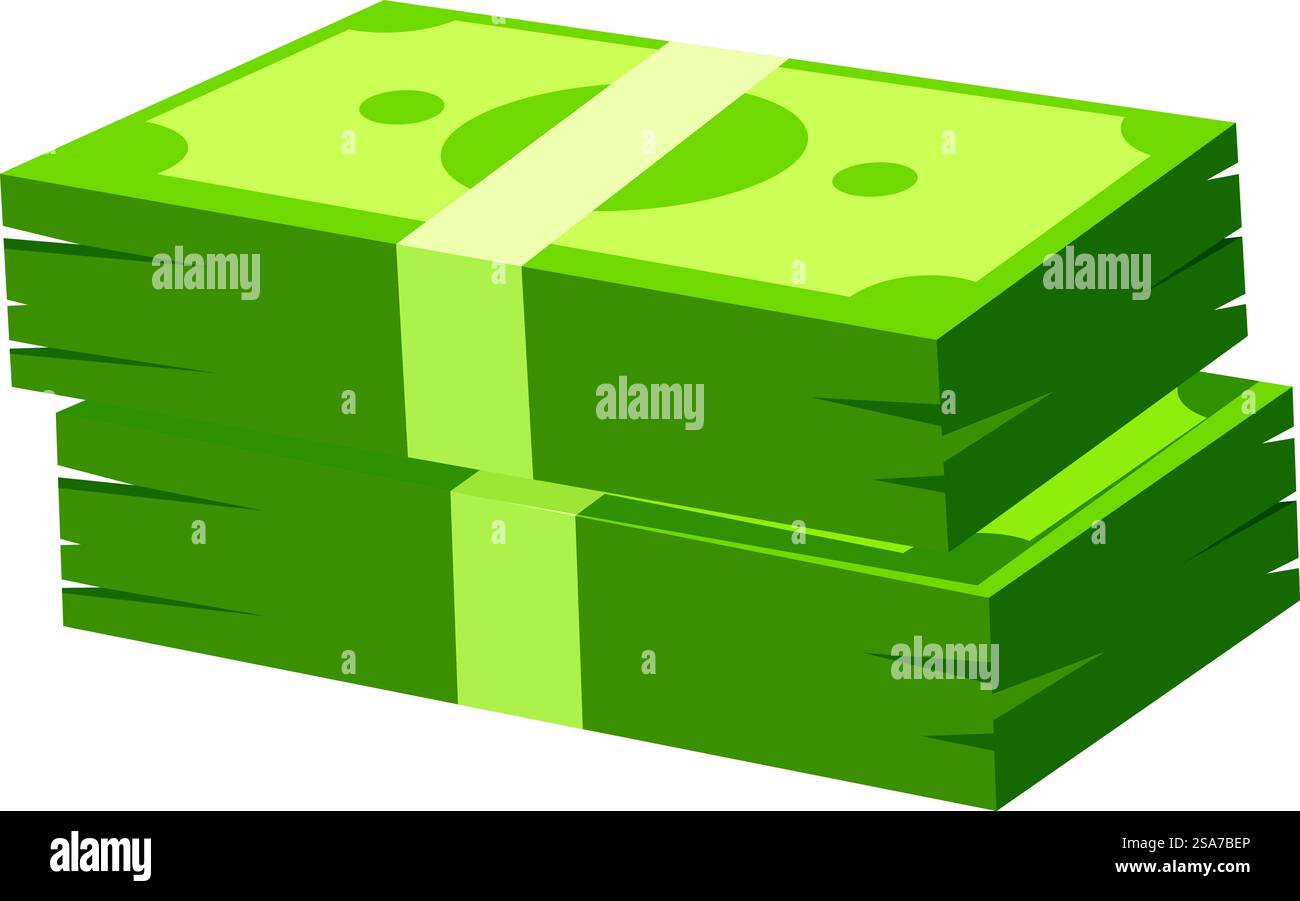 Two stacks of green banknotes bound by paper bands are lying on top of ...