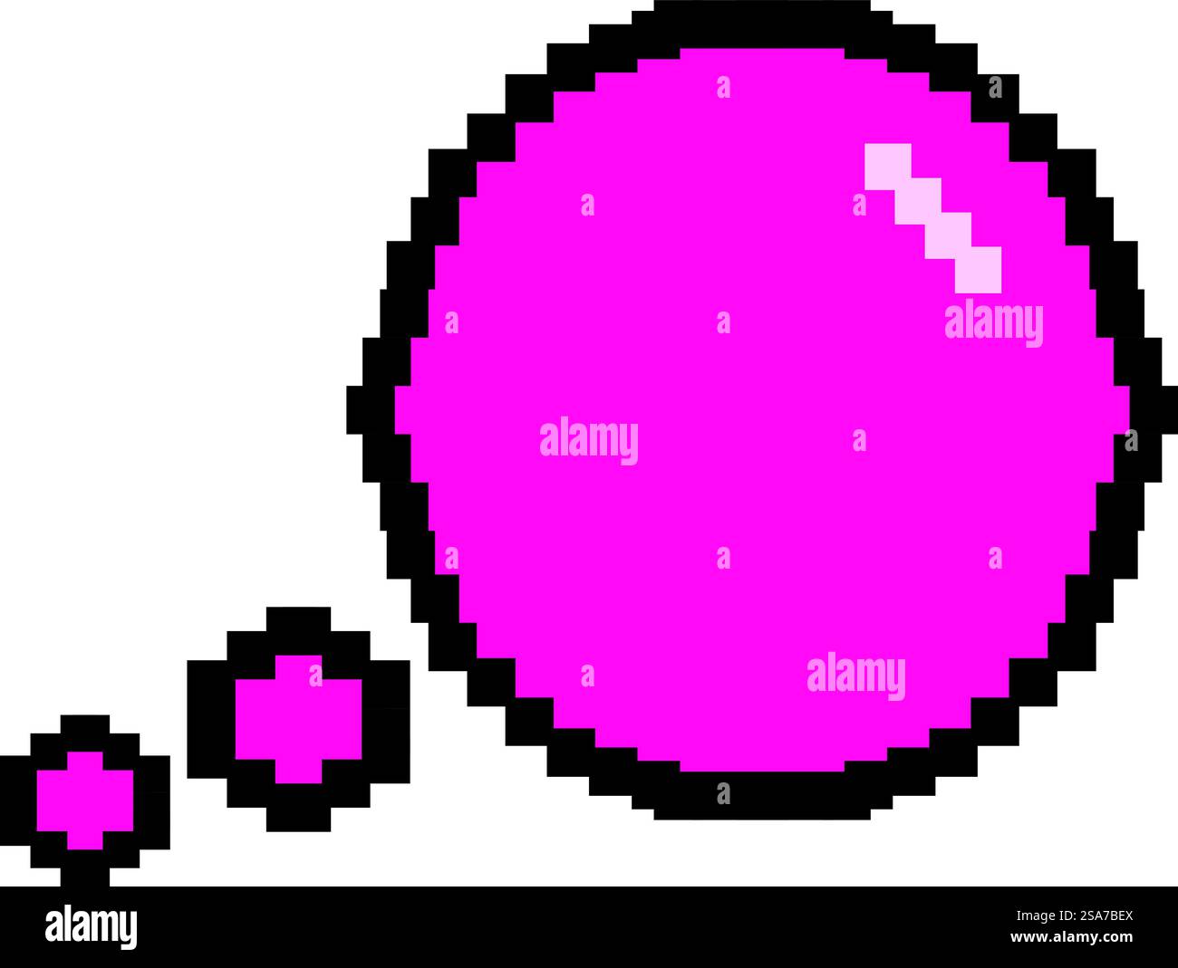 Pink pixel art bubble floating with two smaller bubbles on white ...