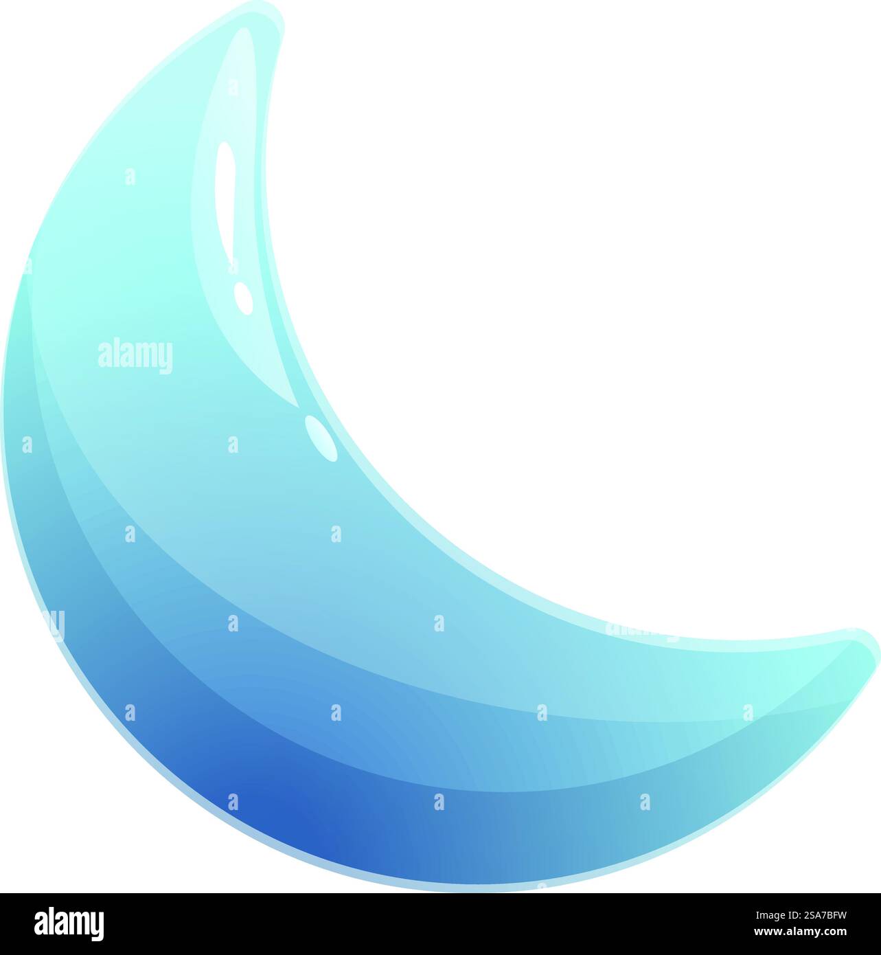 Cartoon style crescent moon shining with a glossy blue surface. Blue ...
