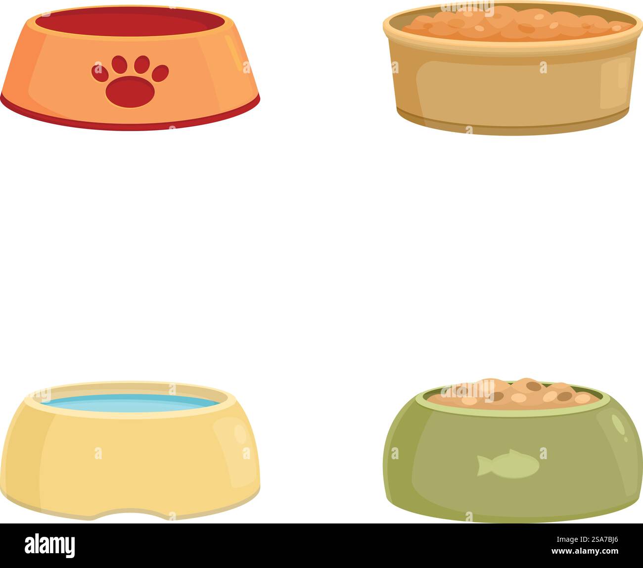 Collection of colorful, cartoonstyle pet bowls for food and water. Set ...