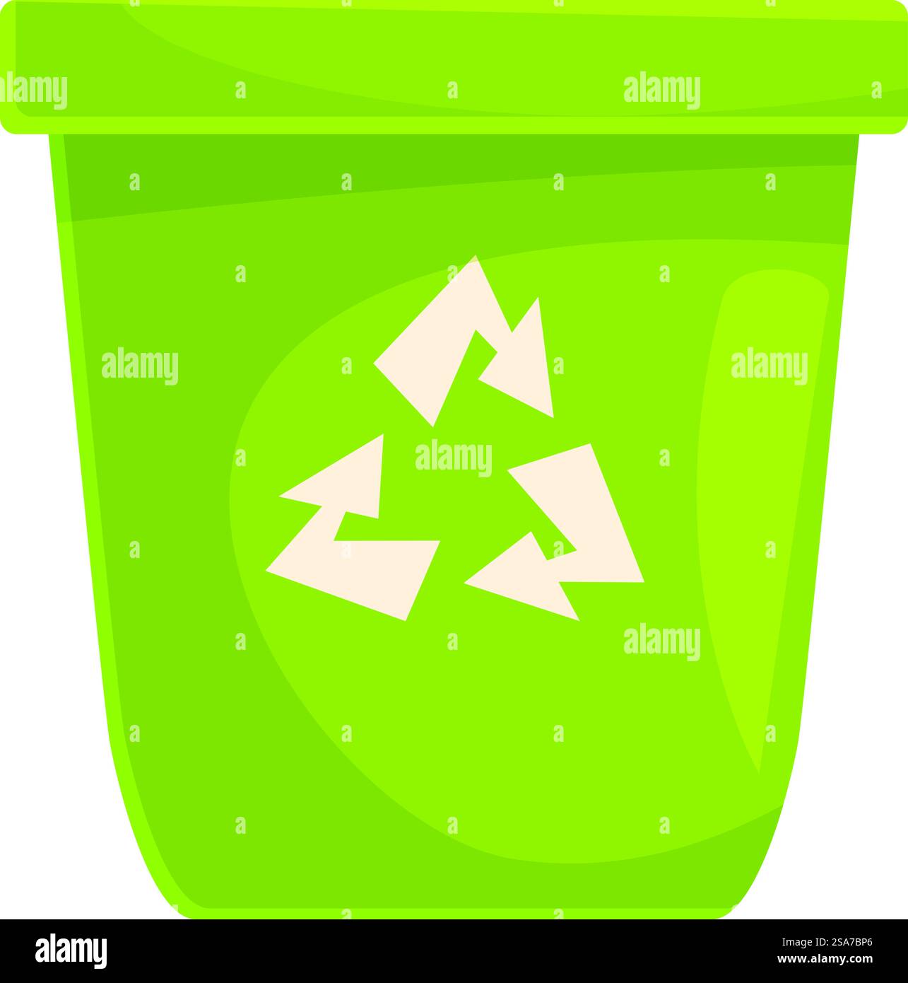 Green recycling bin is showing the universal symbol for recycling hi ...