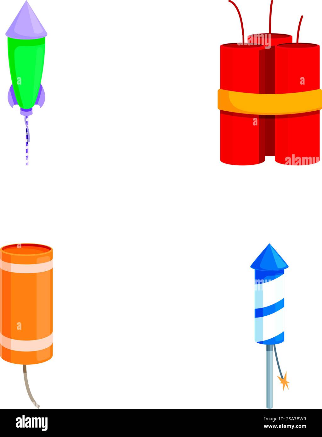 Set of four cartoonstyle firework icons isolated on a white background ...