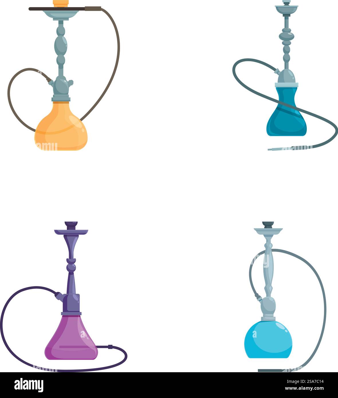 Set of four stylish hookah vector illustrations on white background, in ...