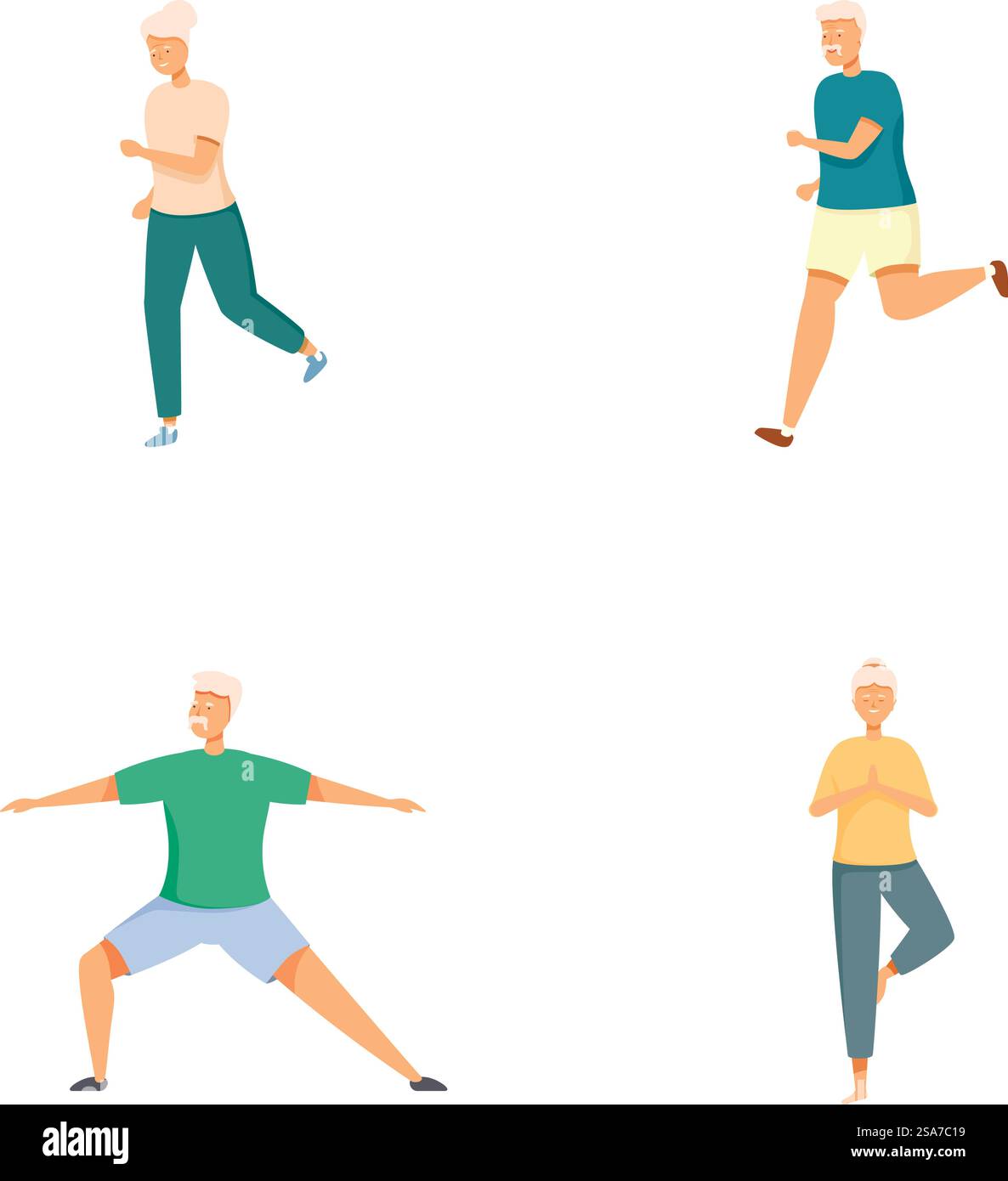 Collection of illustrations showing an active senior man participating ...