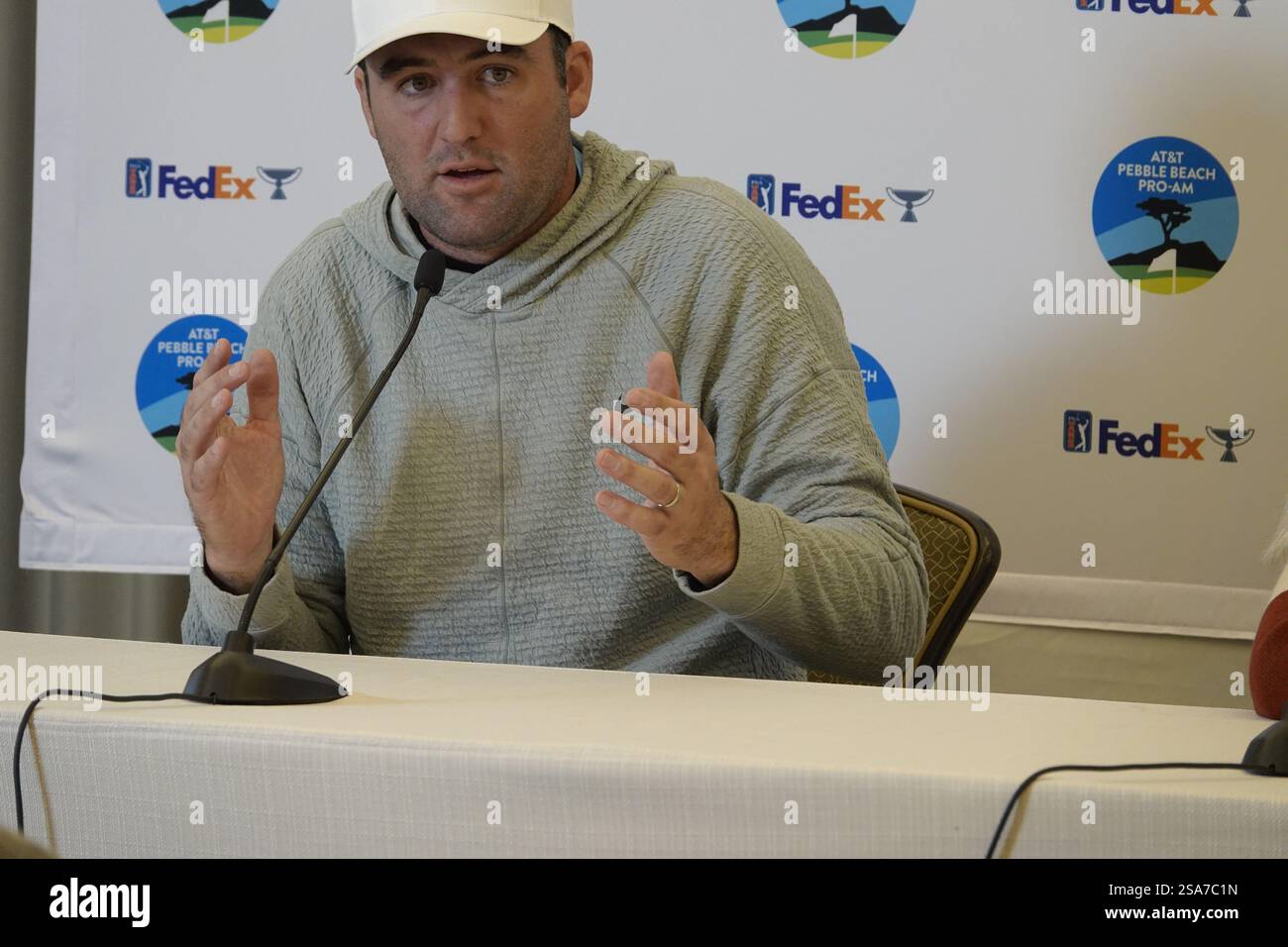 Pebble Beach, California, USA - January 28th, 2025 World No. 1 golfer, Scottie Scheffler talks ...