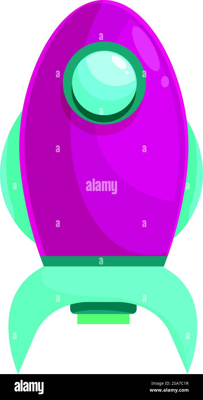 Cartoon rocket ship flying upward with blue accents and a window to see ...