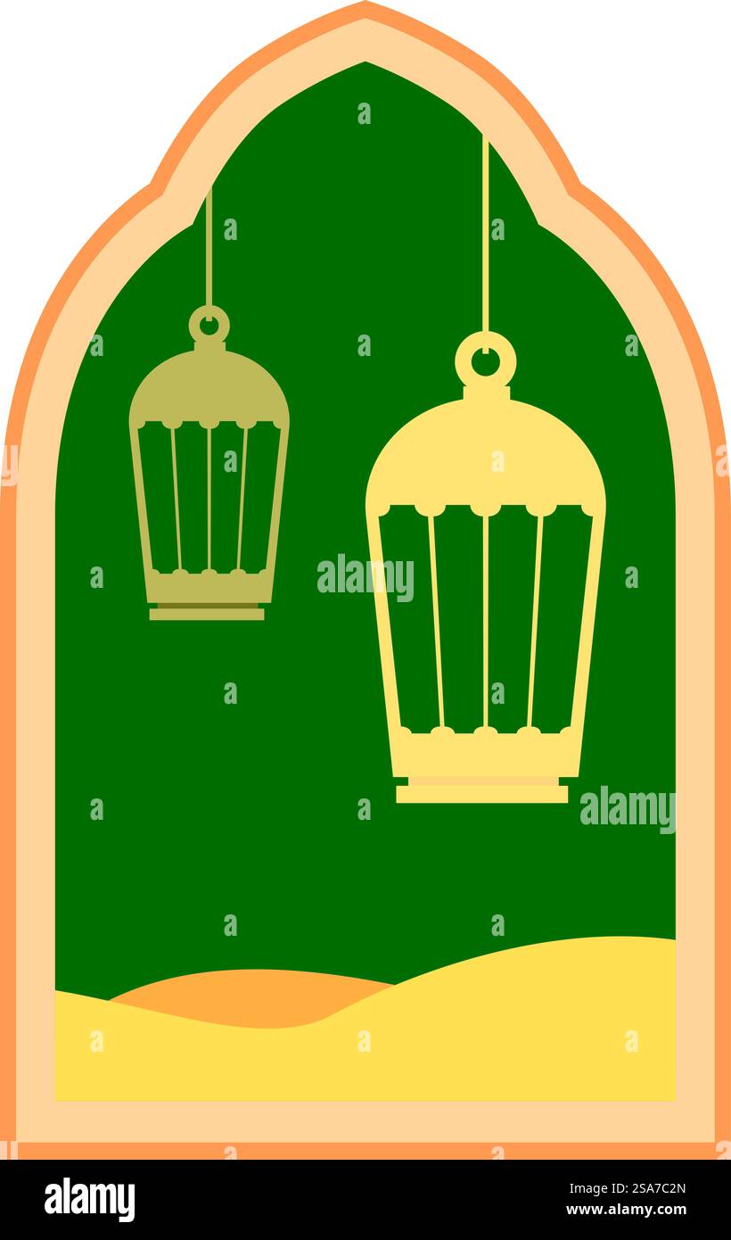 Illustration of two arabic lanterns hanging in the window overlooking ...