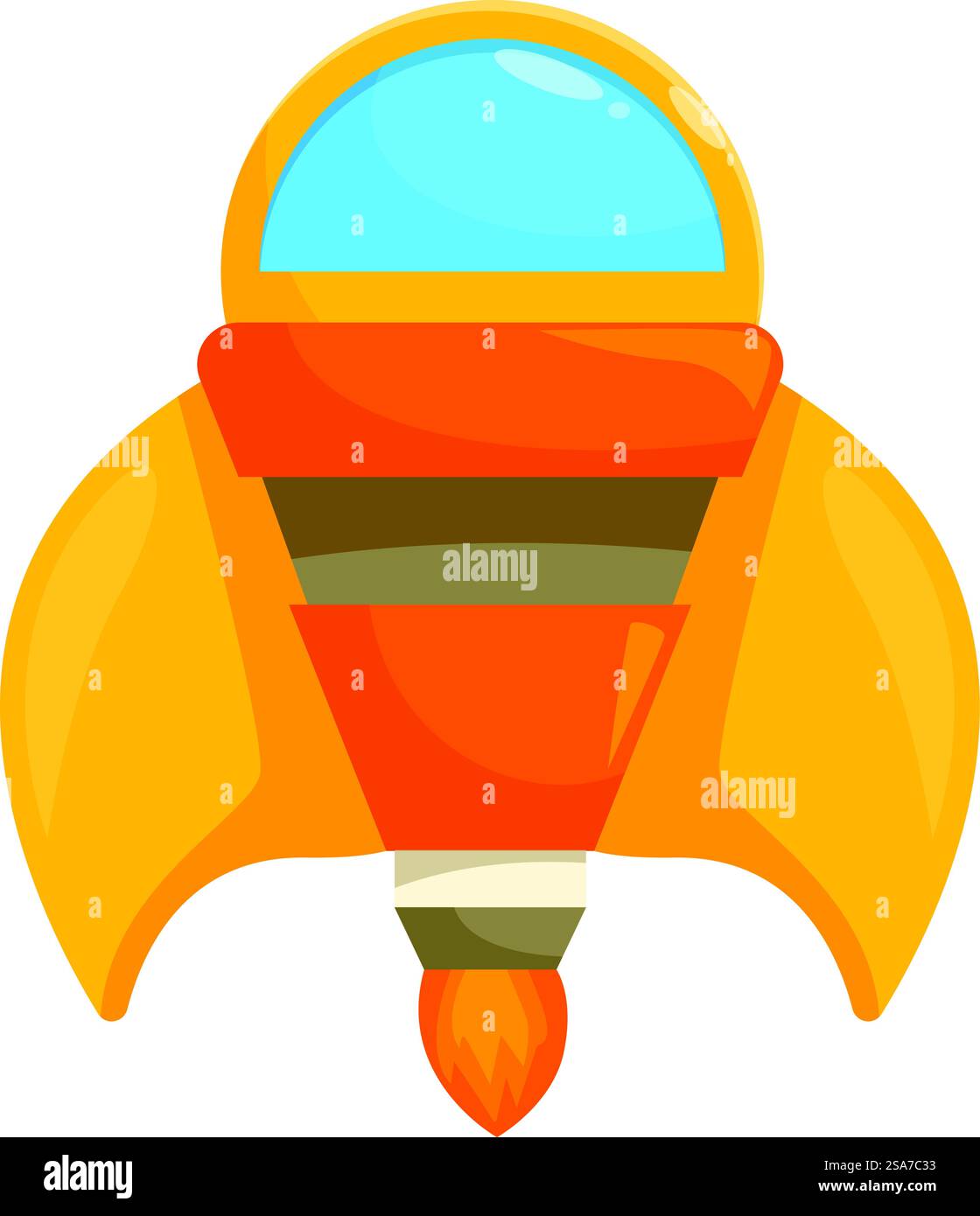 Cartoon spaceship flying through the vast expanse of space, propelled ...