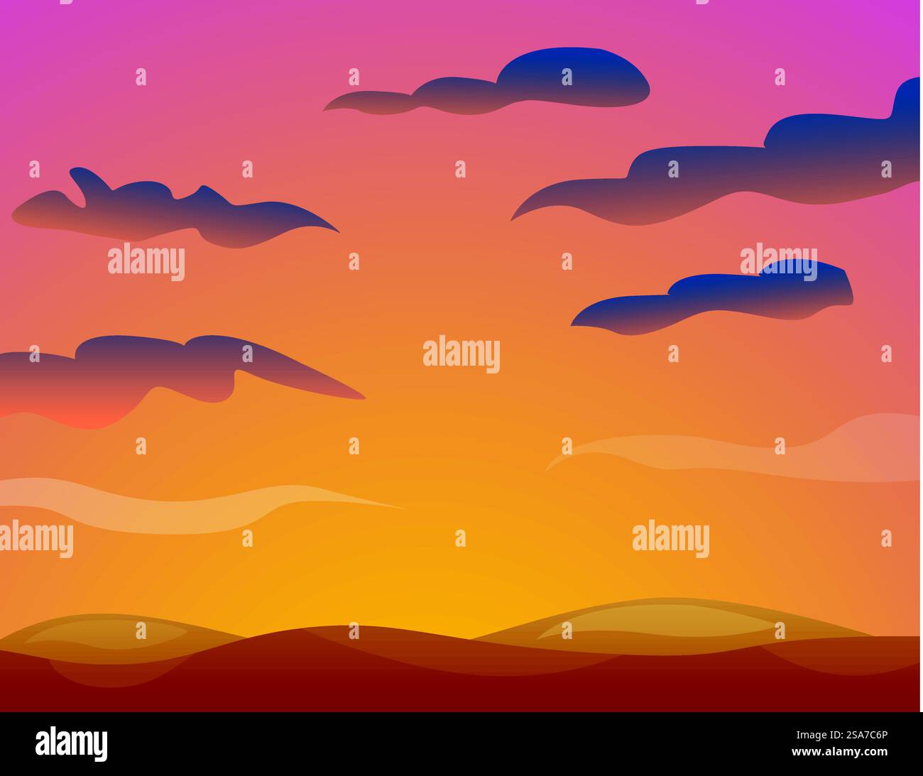 Minimalist landscape illustration showing hills turning dark under a ...