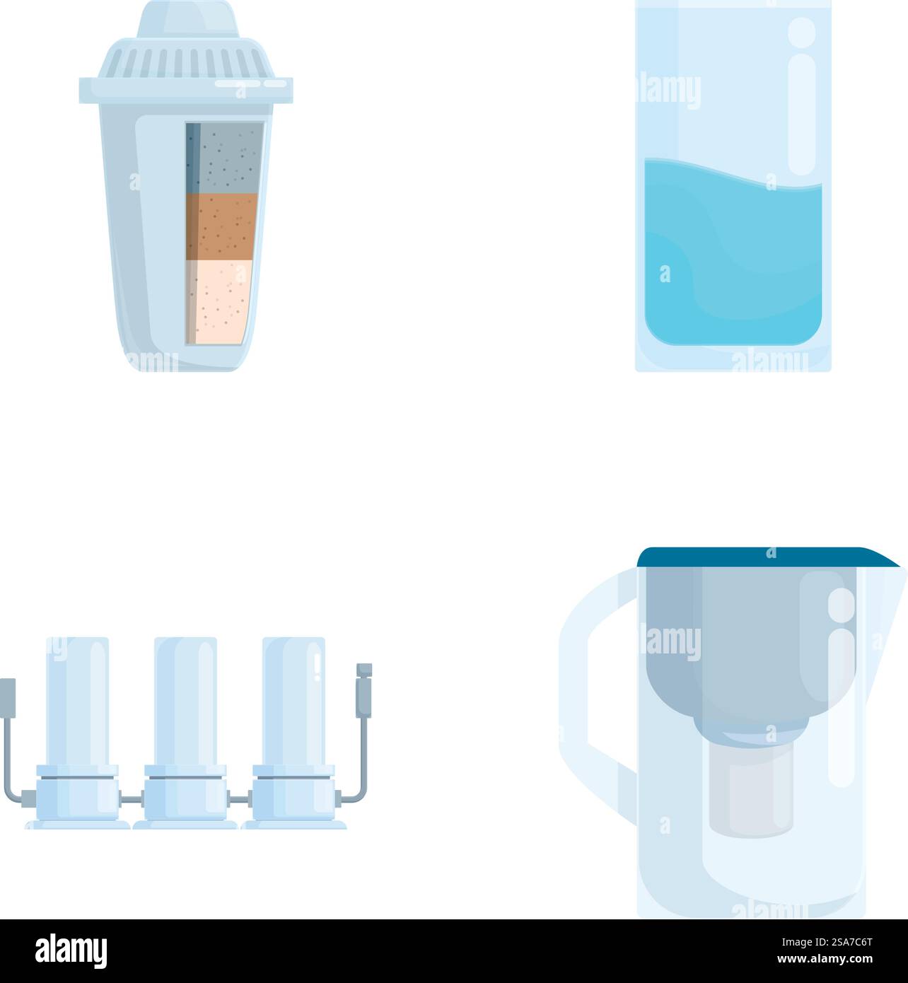 Illustrated icons of a water filter, glass of water, water purification ...