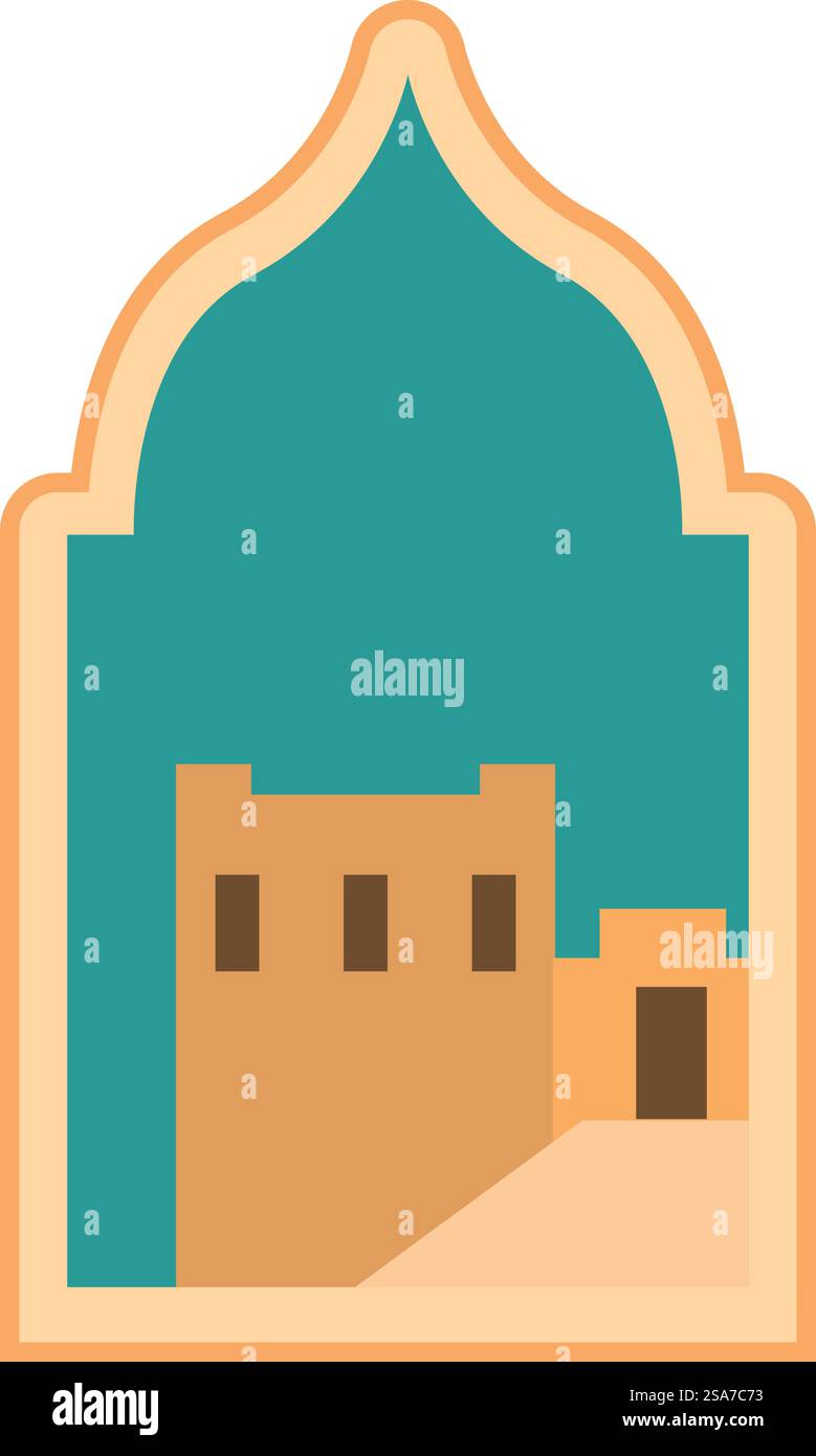Illustration featuring a traditional arabic style building framed ...