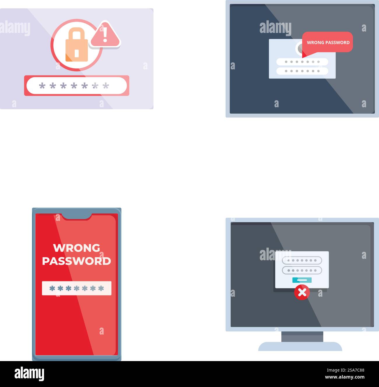 Conceptual illustration of digital password error notification on computer monitor and ...